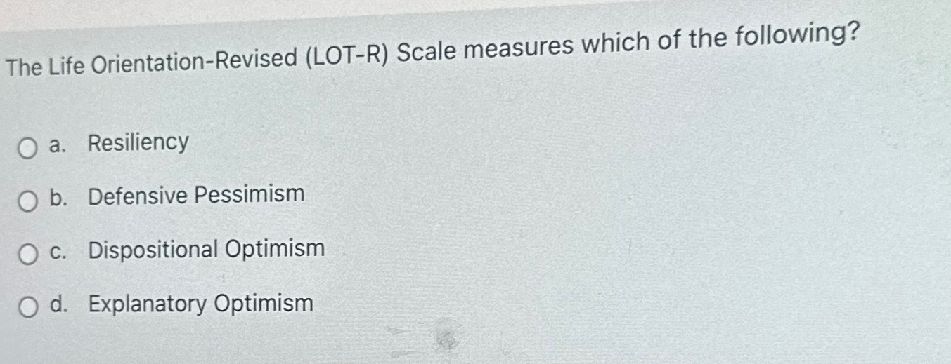 Solved The Life Orientation-Revised (LOT-R) ﻿Scale measures | Chegg.com