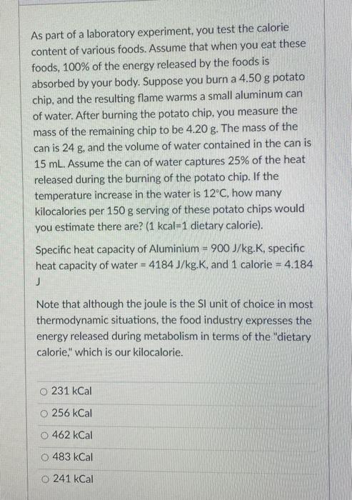 Solved As part of a laboratory experiment, you test the | Chegg.com
