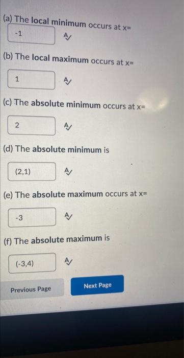 Solved (a) The local minimum occurs at x= −1 A (b) The | Chegg.com
