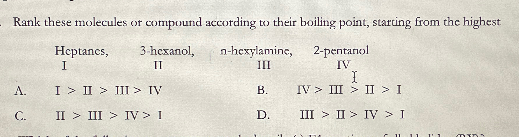 Solved Rank these molecules or compound according to their | Chegg.com