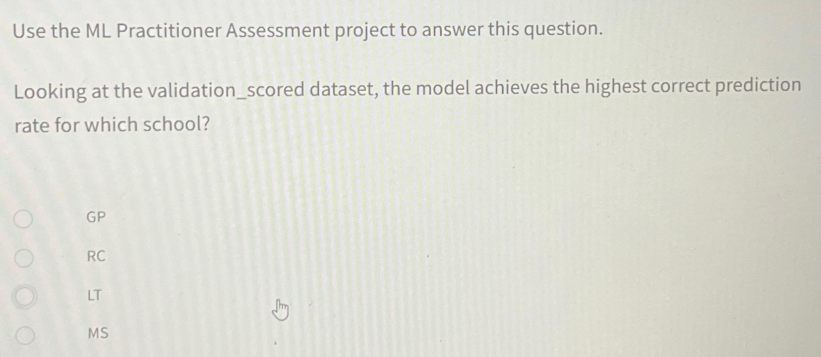 Solved Use the ML Practitioner Assessment project to answer | Chegg.com