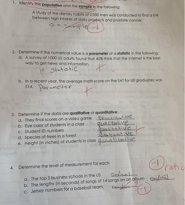 Solved 1. Identify the population and the sample in the | Chegg.com