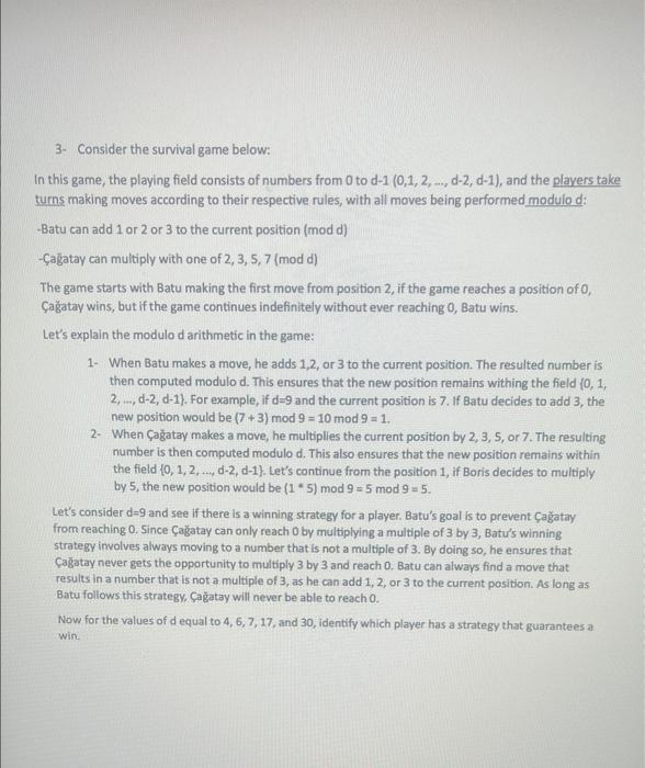 Solved 3- Consider the survival game below: In this game, | Chegg.com