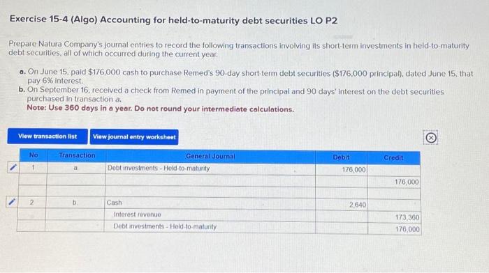 Solved Exercise 15-4 (Algo) Accounting for held-to-maturity | Chegg.com