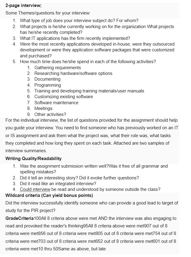 Solved 2-page interview;Some Themes/questions for your | Chegg.com