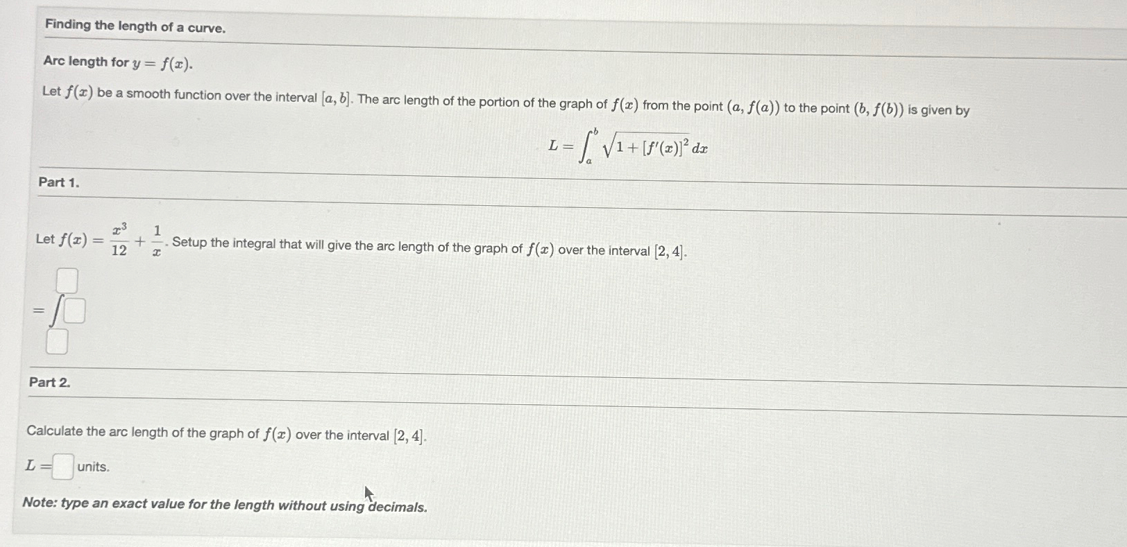 Solved Finding the length of a curve.Arc length for | Chegg.com