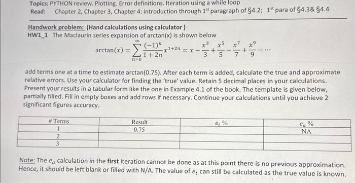 Solved Topics: PYTHON review. Plotting. Error definitions. | Chegg.com