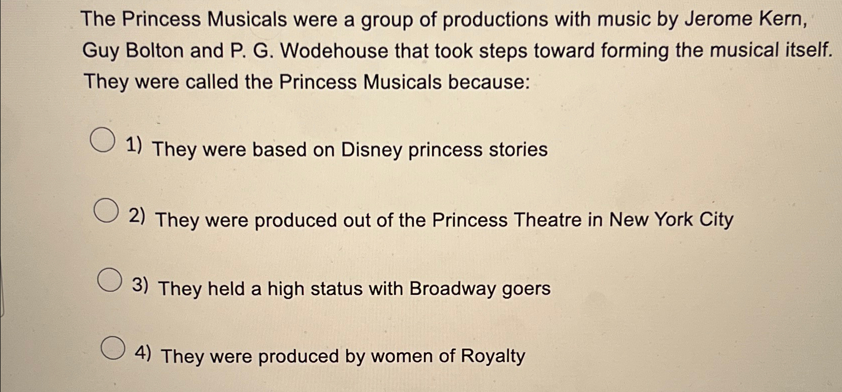 Solved The Princess Musicals were a group of productions | Chegg.com