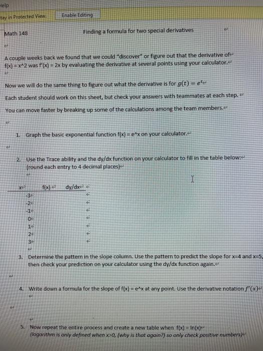 Solved Help tay in Protected View Enable Editing Math 148 | Chegg.com