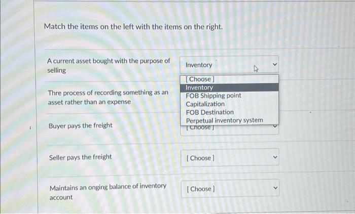 Solved 1 Match the items on the left with the items on the | Chegg.com
