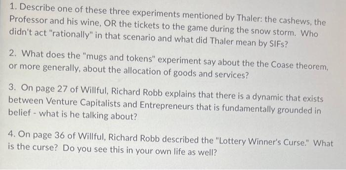 1. Describe one of these three experiments mentioned | Chegg.com