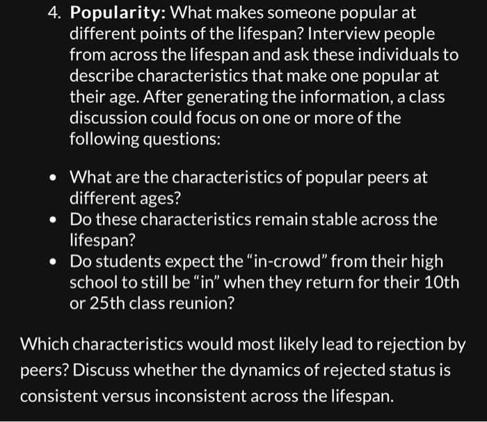 Solved 4. Popularity: What makes someone popular at | Chegg.com