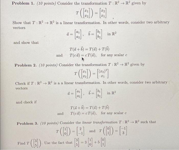 Solved Problem 1. (10 points) Consider the transformation | Chegg.com
