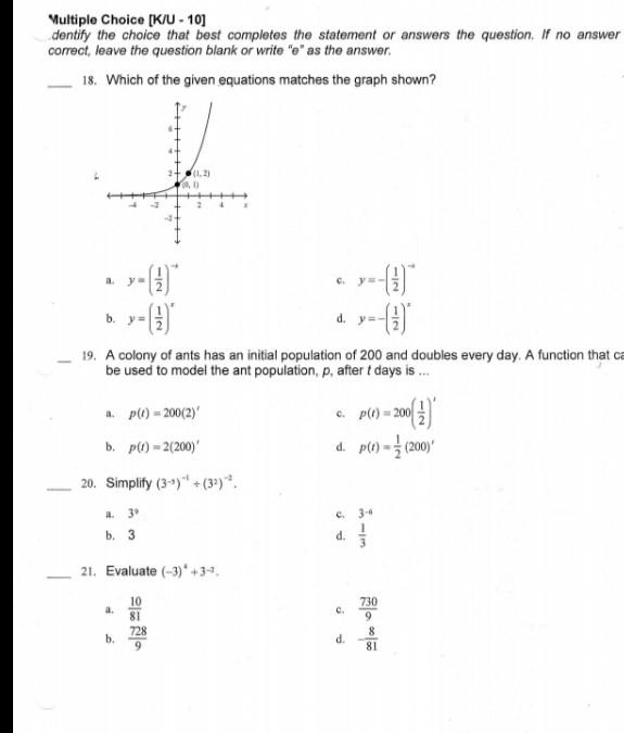 Solved Multiple Choice [K/U - 10] dentify the choice that | Chegg.com