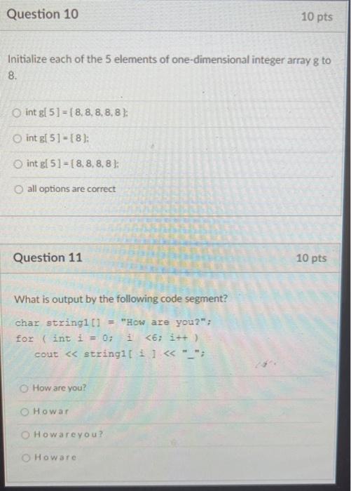 Solved Question 10 10 pts Initialize each of the 5 elements | Chegg.com