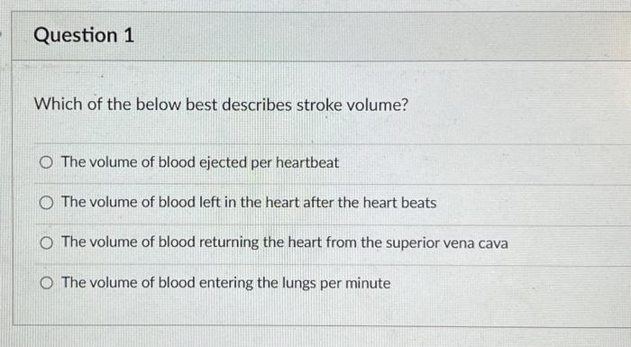 Solved Which of the below best describes stroke volume? The | Chegg.com