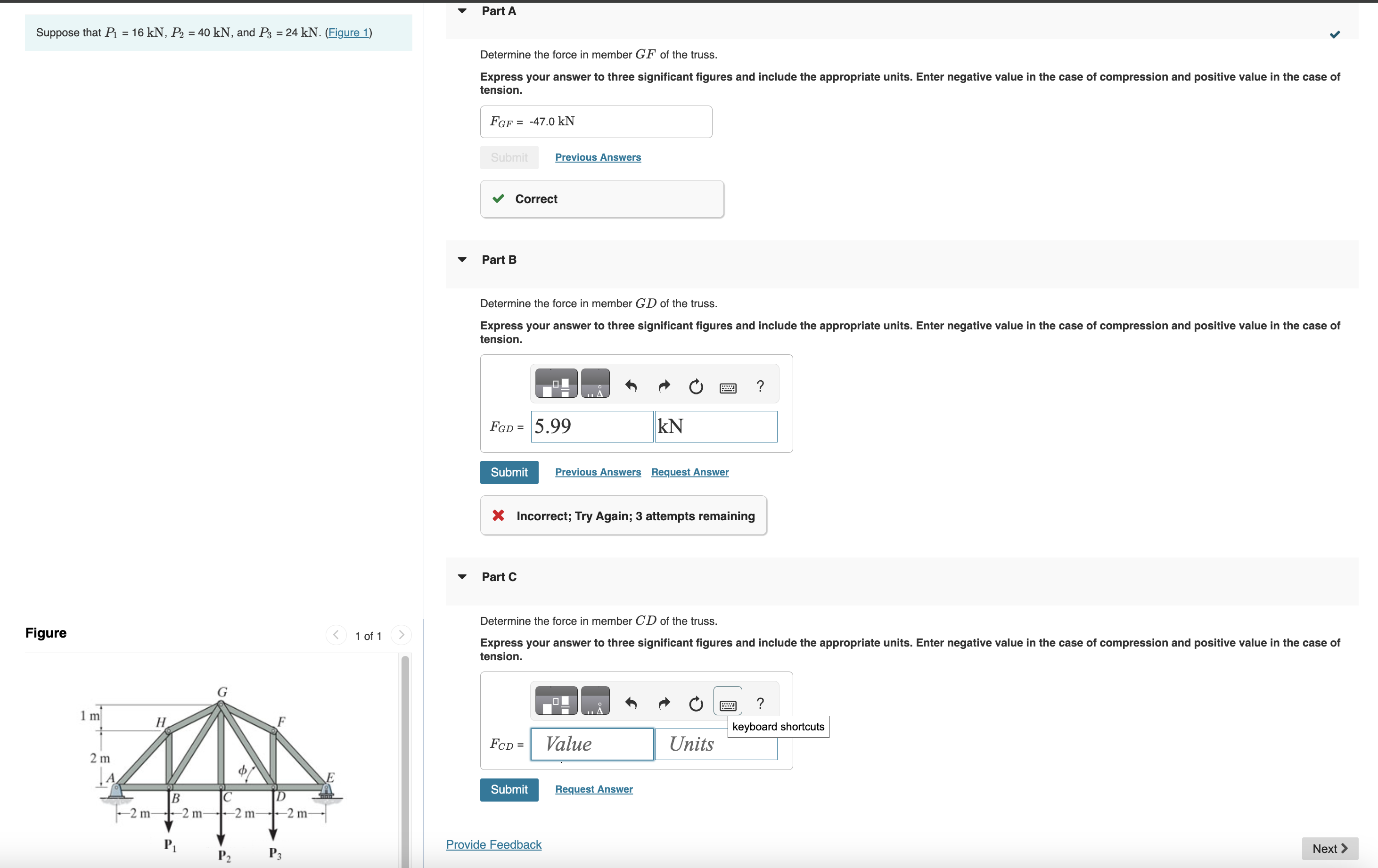 Solved Suppose that P1=16kN,P2=40kN, ﻿and P3=24kN. (Figure | Chegg.com