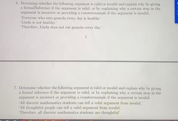 Solved 6. Determine whether the following argument is valid | Chegg.com