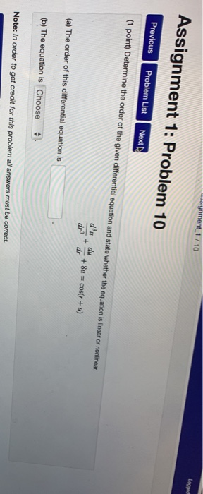 Solved Assignment 1: Problem 7 Logged in Previous Problem | Chegg.com