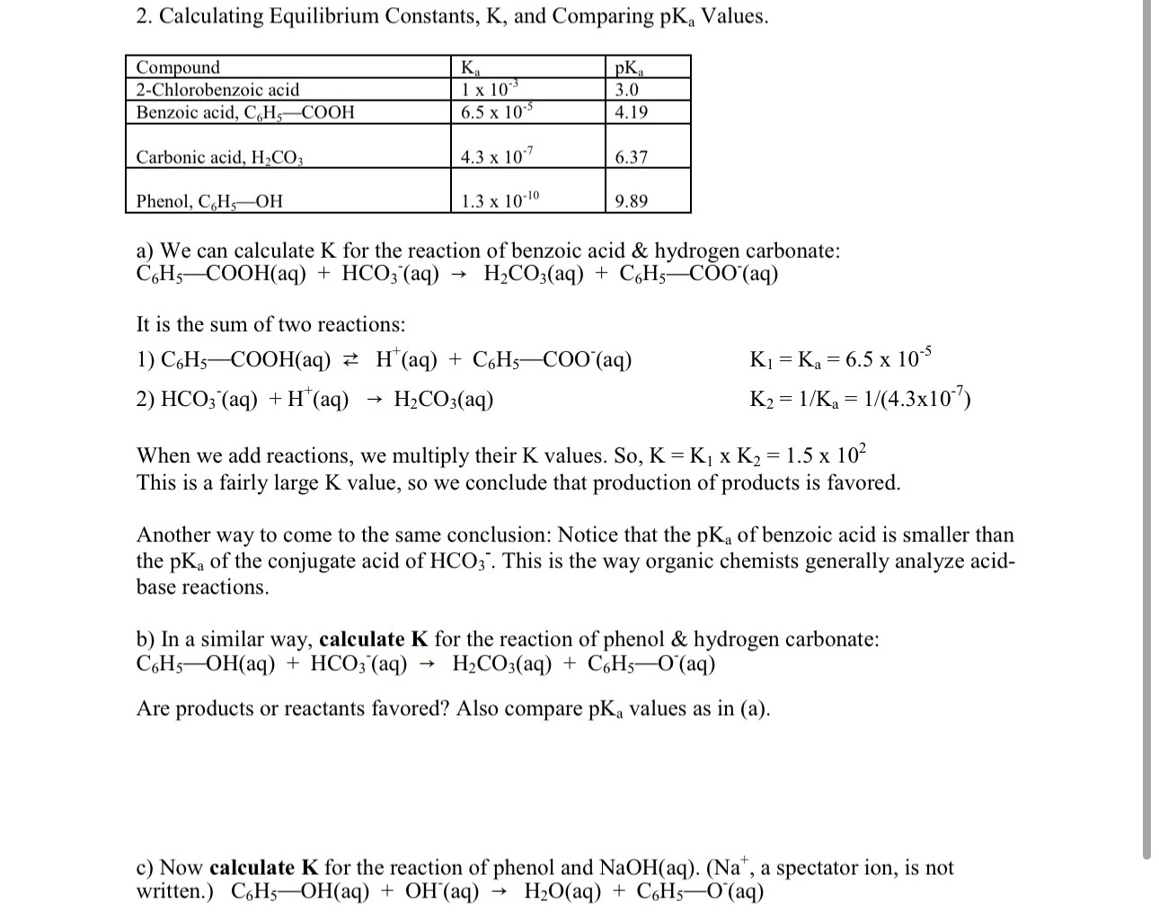 Calculating Equilibrium Constants, K , ﻿and Comparing | Chegg.com