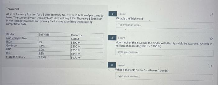 1 . Treasures At a US Treasury Auction for a 5 year | Chegg.com