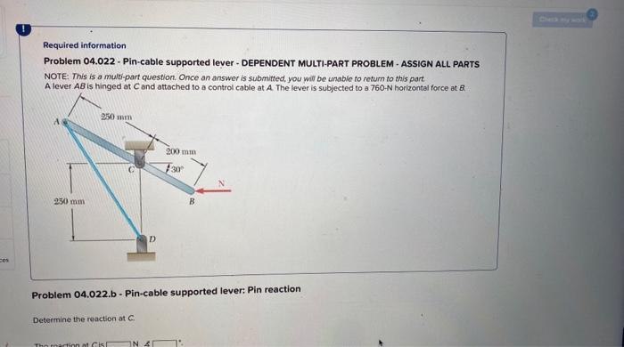 Solved Problem 04.022 - Pin-cable supported lever-DEPENDENT | Chegg.com