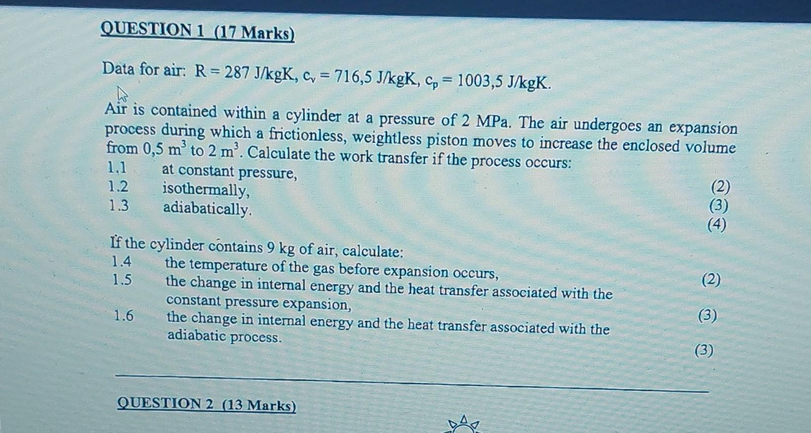 Solved Data for air: R=287 J/kgK,cv=716,5 J/kgK,cp=1003,5 | Chegg.com