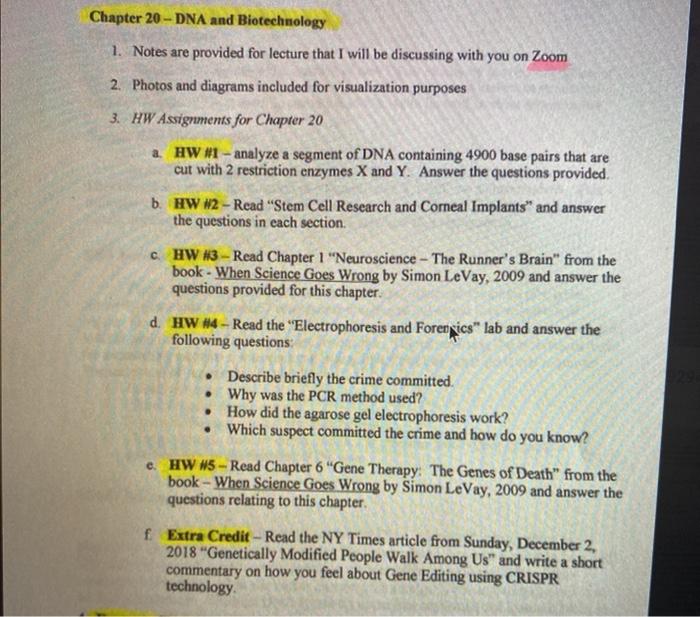 Chapter 20 -DNA and Biotechnology 1. Notes are | Chegg.com