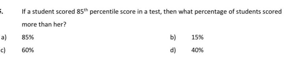 Solved If a student scored 85th ﻿percentile score in a | Chegg.com