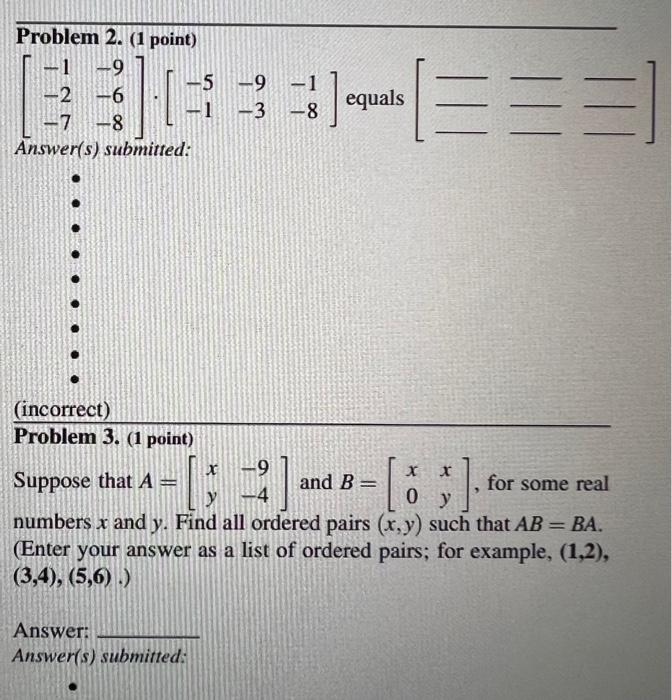 Solved ⎣⎡−1−2−7−9−6−8⎦⎤⋅[−5−1−9−3−1−8] equals [− Answer(s) | Chegg.com