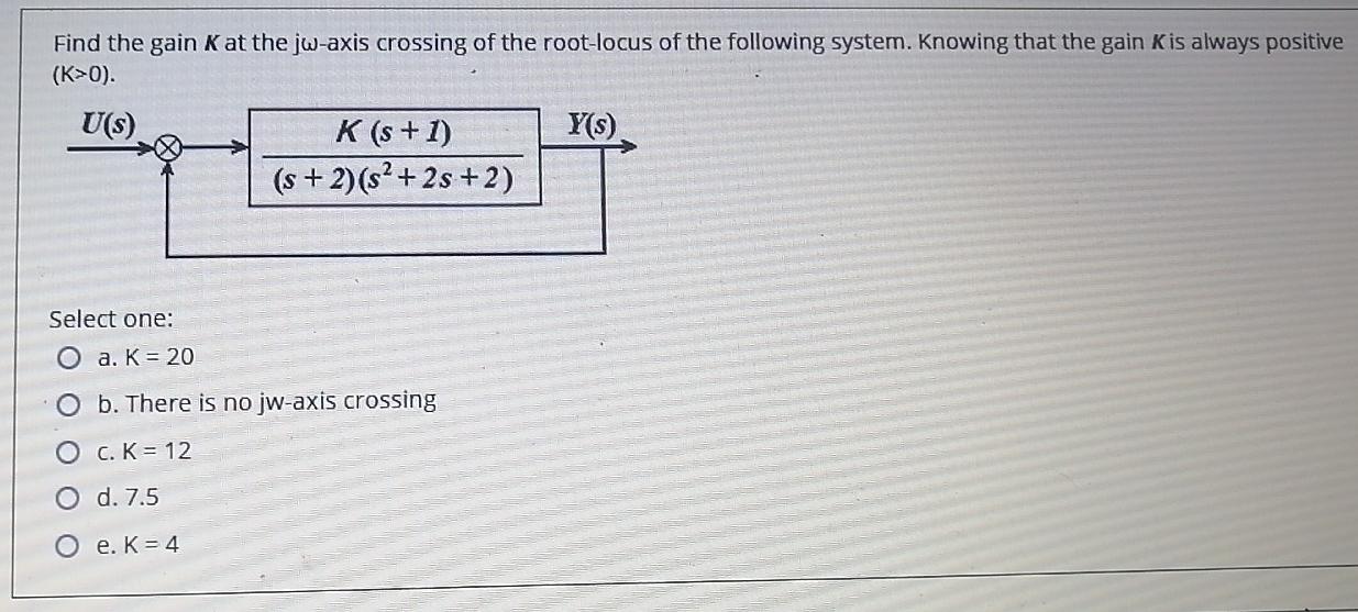 Solved Find the gain K at the jw-axis crossing of the | Chegg.com