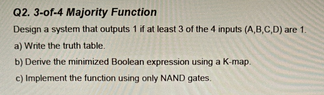 Q2. 3-of-4 ﻿Majority FunctionDesign a system that | Chegg.com