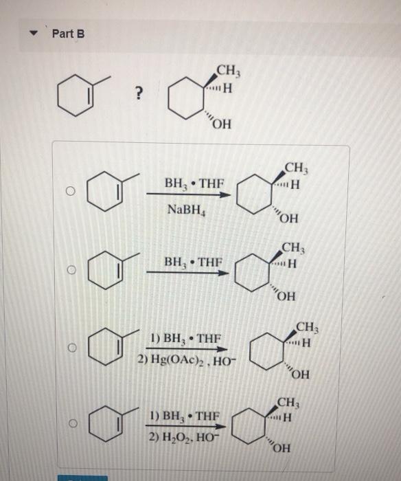 Solved Part A OH ? OH 1) BH, THE 2) H2O2, HO- OH o Hg(OAc) | Chegg.com