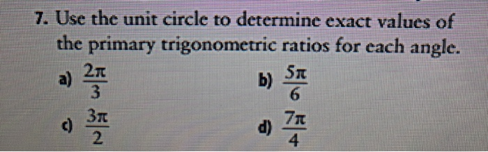 Solved 7. Use the unit circle to determine exact values of | Chegg.com