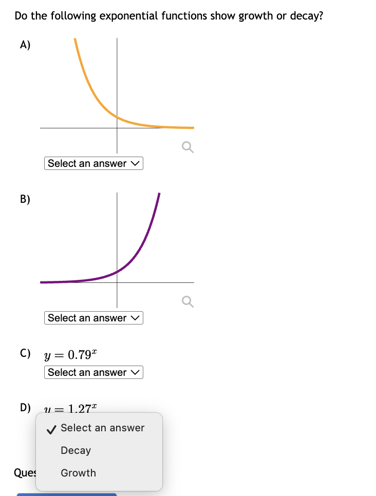 Solved Do ﻿the following exponential functions show growth | Chegg.com