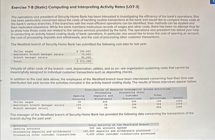 Solved Exercise 7-8 (Static) Computing and Interpreting | Chegg.com