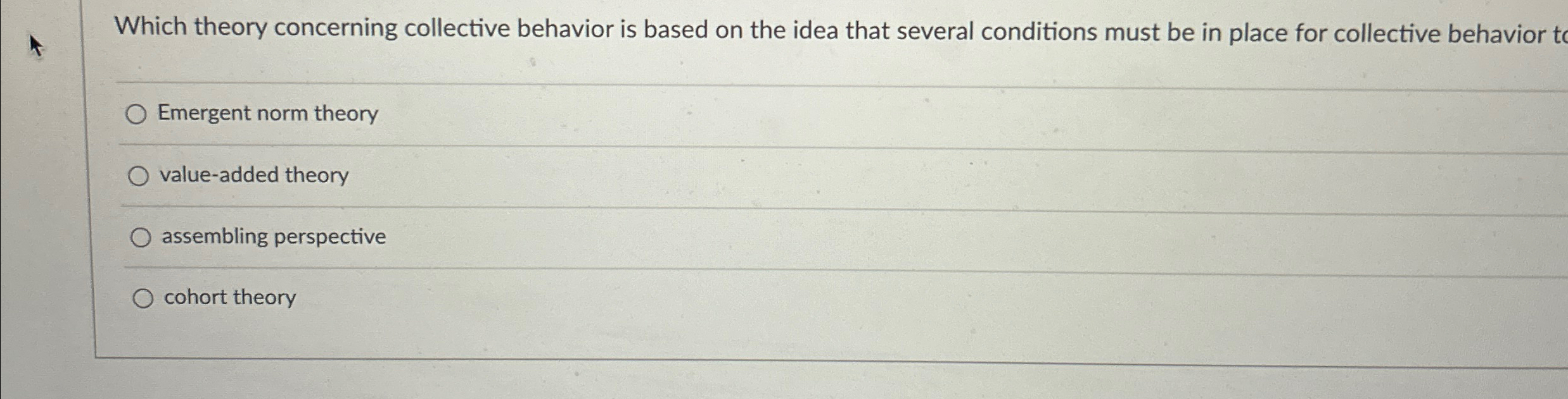 Solved Which theory concerning collective behavior is based | Chegg.com