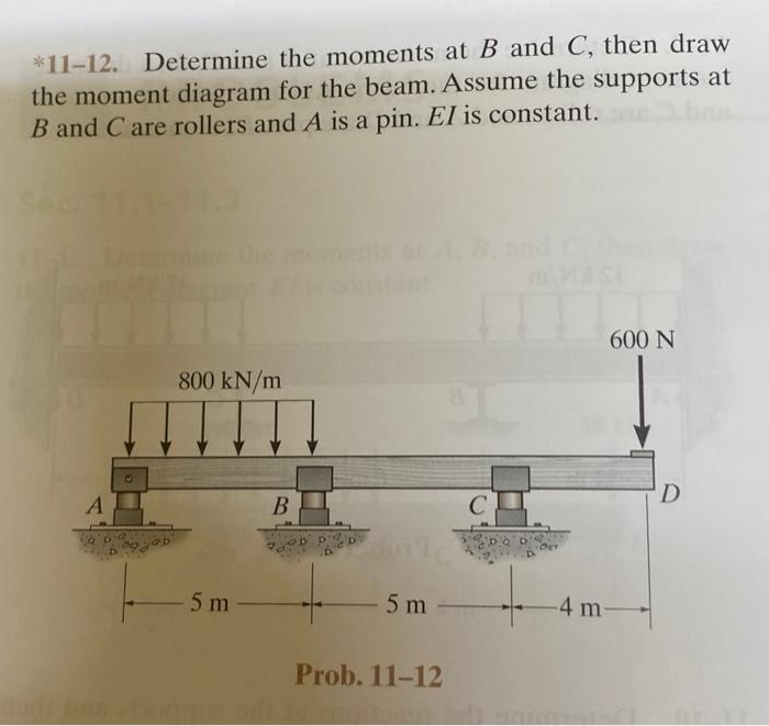Solved *11-12. Determine the moments at B and C, then draw | Chegg.com