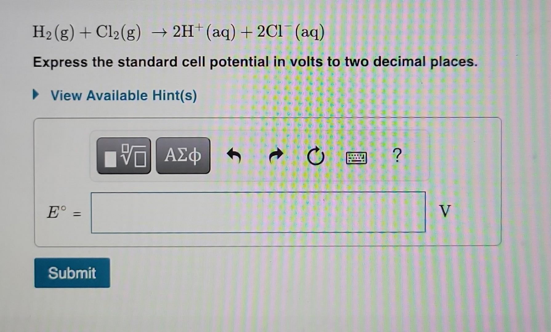 Solved Using the data below, calculate the standard emf for | Chegg.com