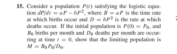 Solved 15 Consider A Population P T Satisfying The