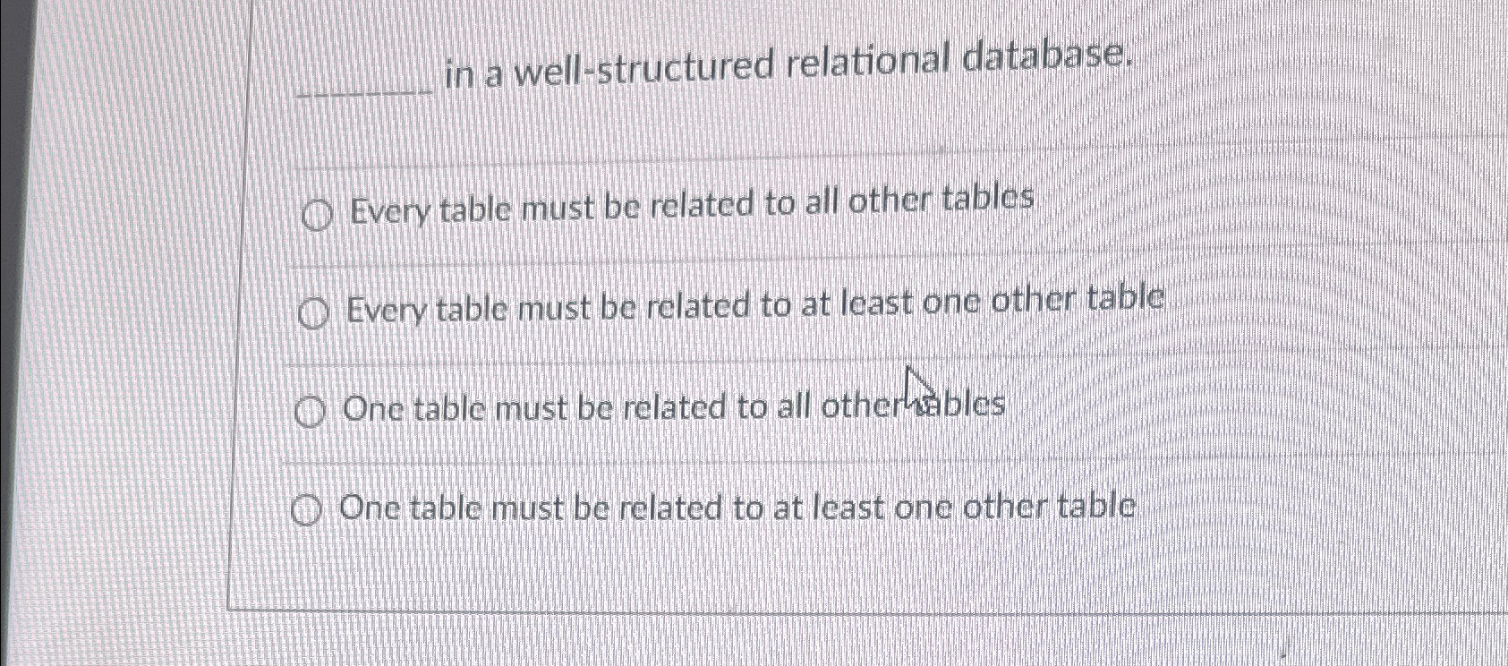 Solved in a well-structured relational database.Every table | Chegg.com