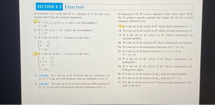 Solved In Exercises 1-6, verify that W in a subspace of V. | Chegg.com