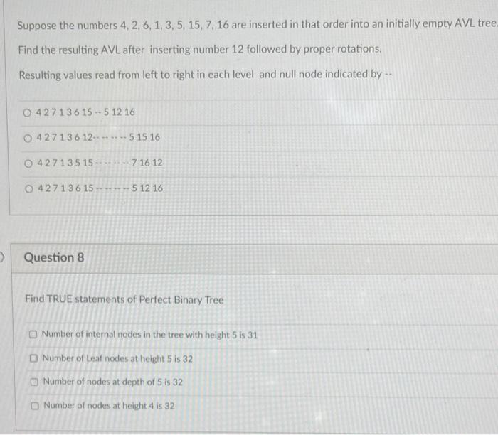 Solved Suppose the numbers 4,2,6,1,3,5,15,7,16 are inserted | Chegg.com