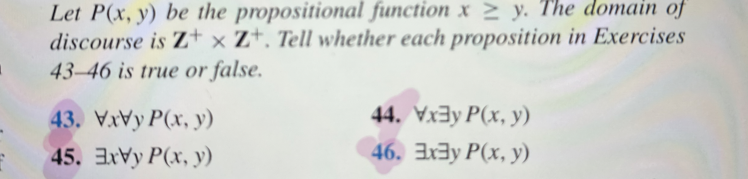 Solved Let P(x,y) ﻿be the propositional function x≥y. ﻿The | Chegg.com
