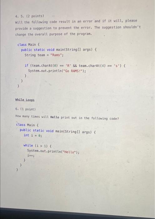 Solved 4. 5. (2 points) Will the following code result in an | Chegg.com