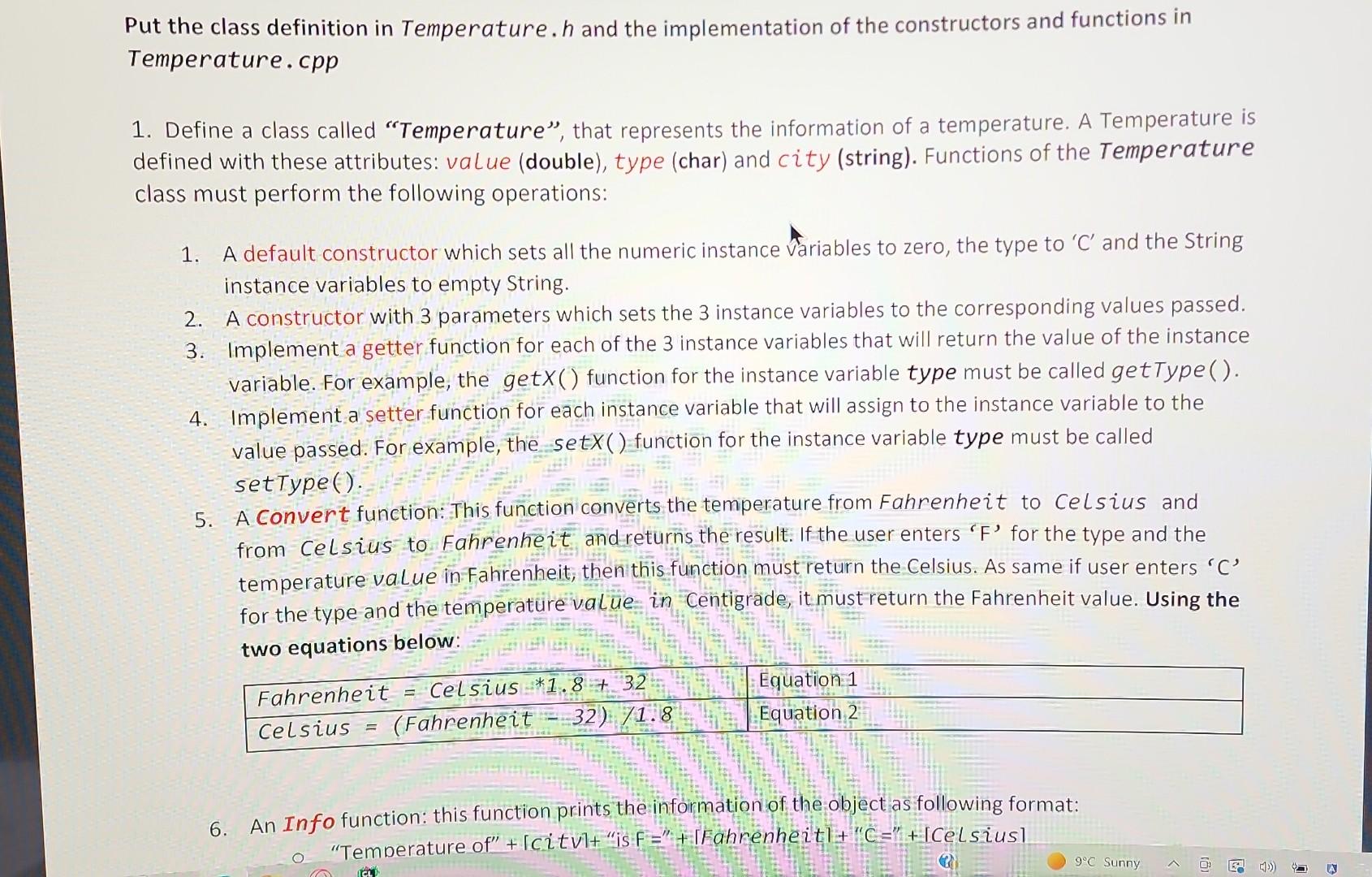 Solved Put the class definition in Temperature. h and the | Chegg.com
