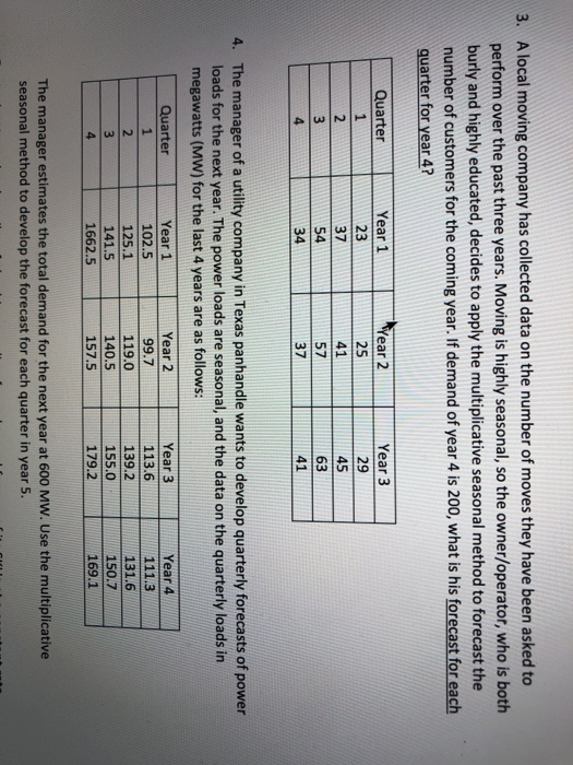 Solved 3. A local moving company has collected data on the | Chegg.com