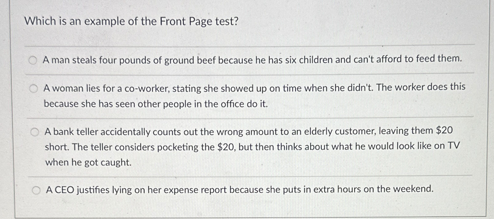 Solved Which is an example of the Front Page test?A man | Chegg.com