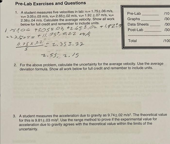 Solved Pre-Lab Exercises and Questions 1. A student measures | Chegg.com