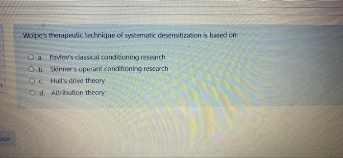 Solved Wolpe's therapeutic technique of systematic | Chegg.com